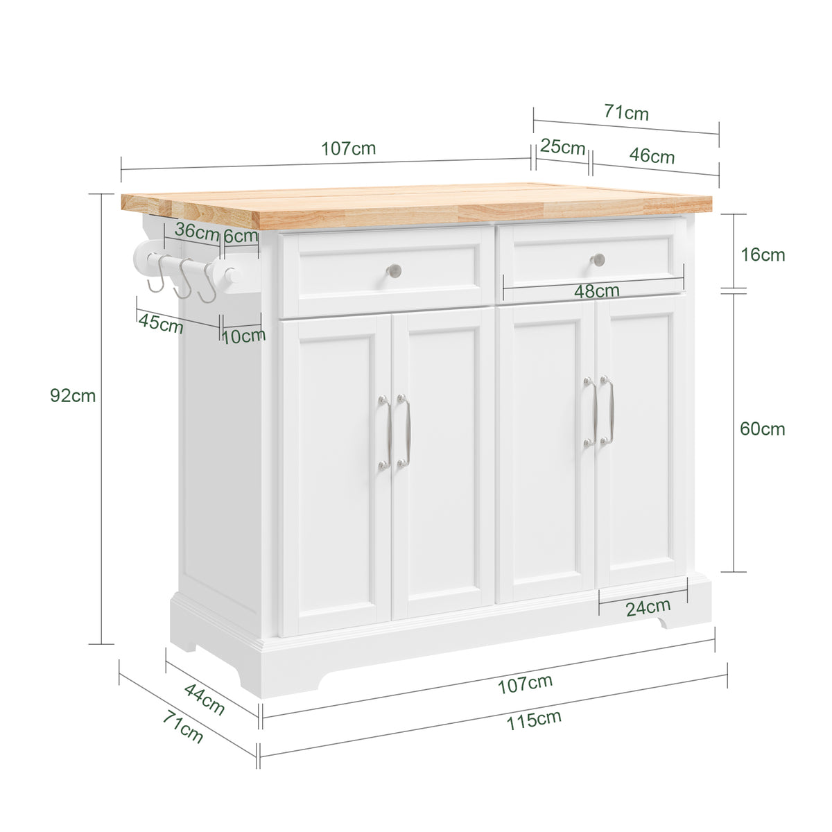 SoBuy FKW71-II-WN Carrello Cucina con Ruote, Isola Cucina con Piano di ...